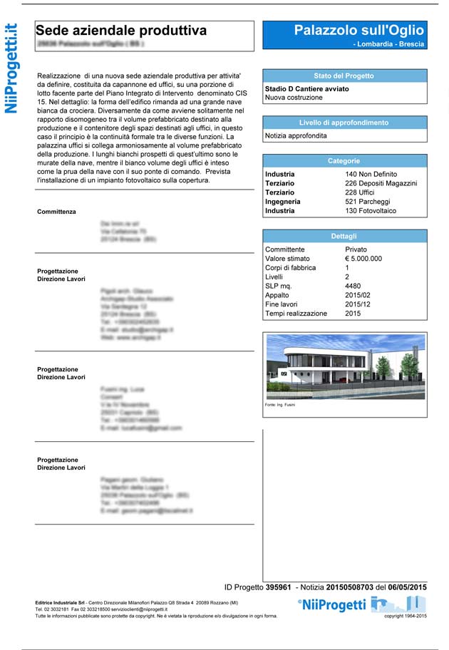 Dsi Imm.re srl realizza sede aziendale a Palazzolo sull'Oglio ...